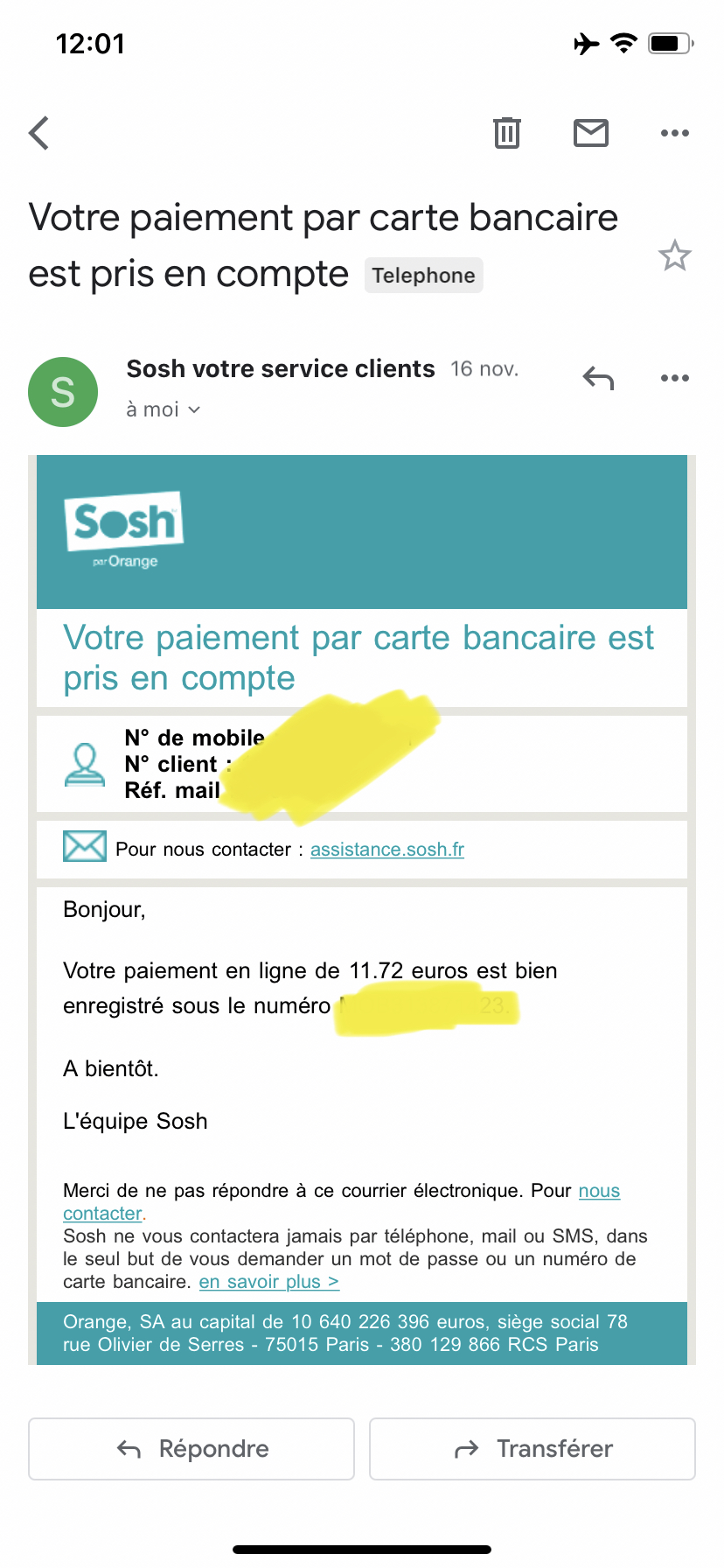 Repayer facture déjà payée - Communauté Sosh